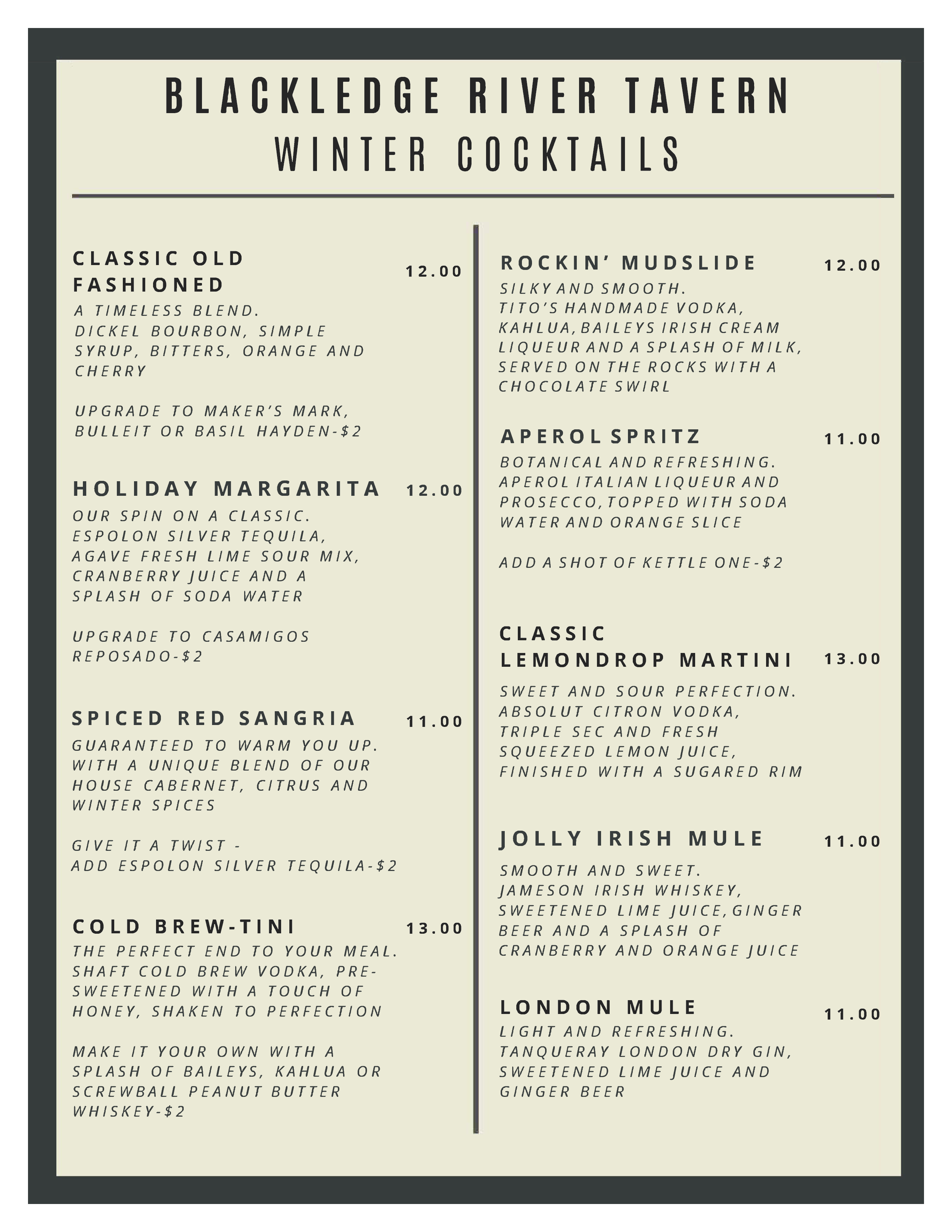 Menu - Blackledge Country Club