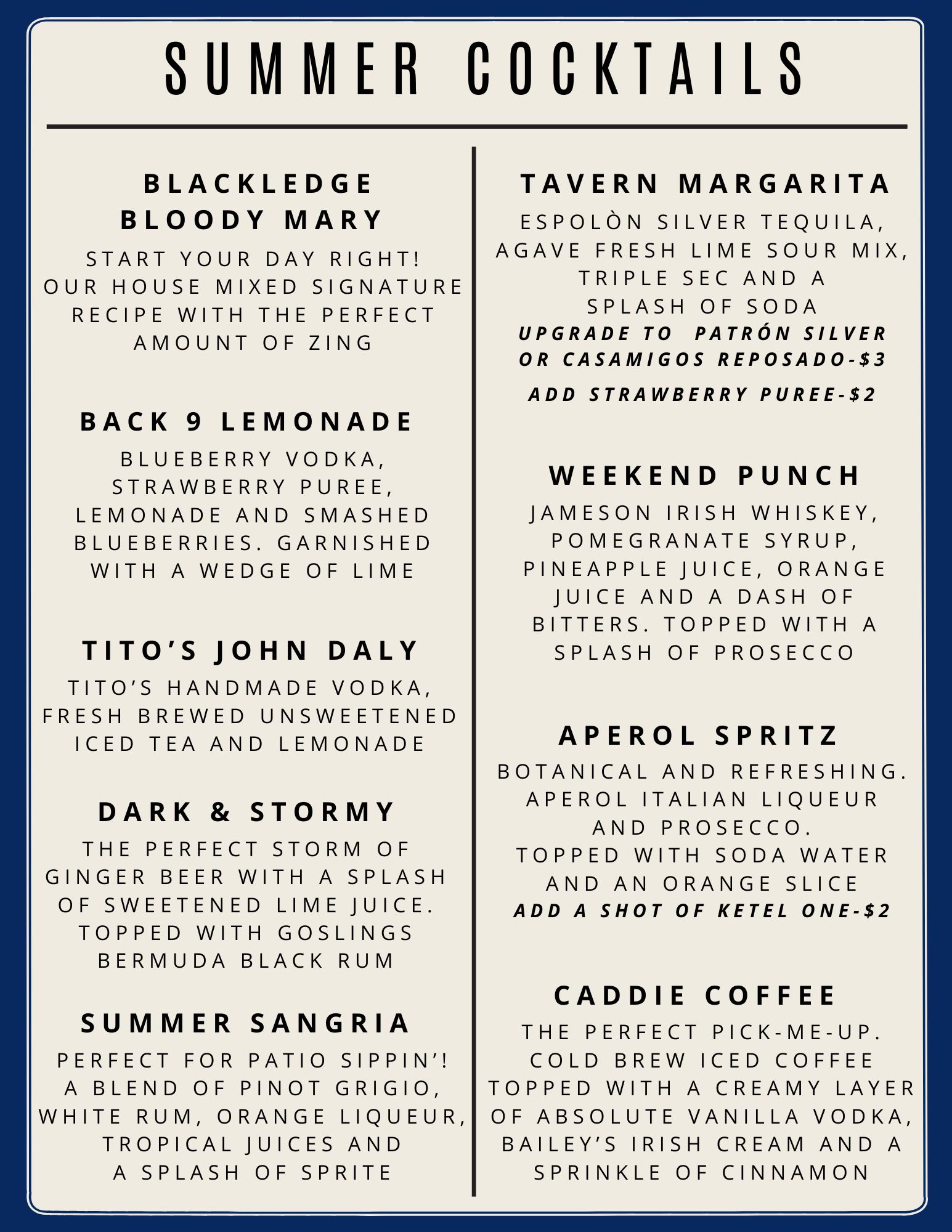 Menu - Blackledge Country Club