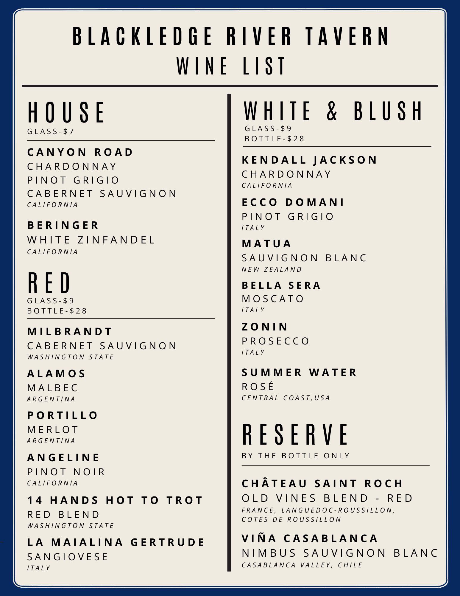 Menu - Blackledge Country Club