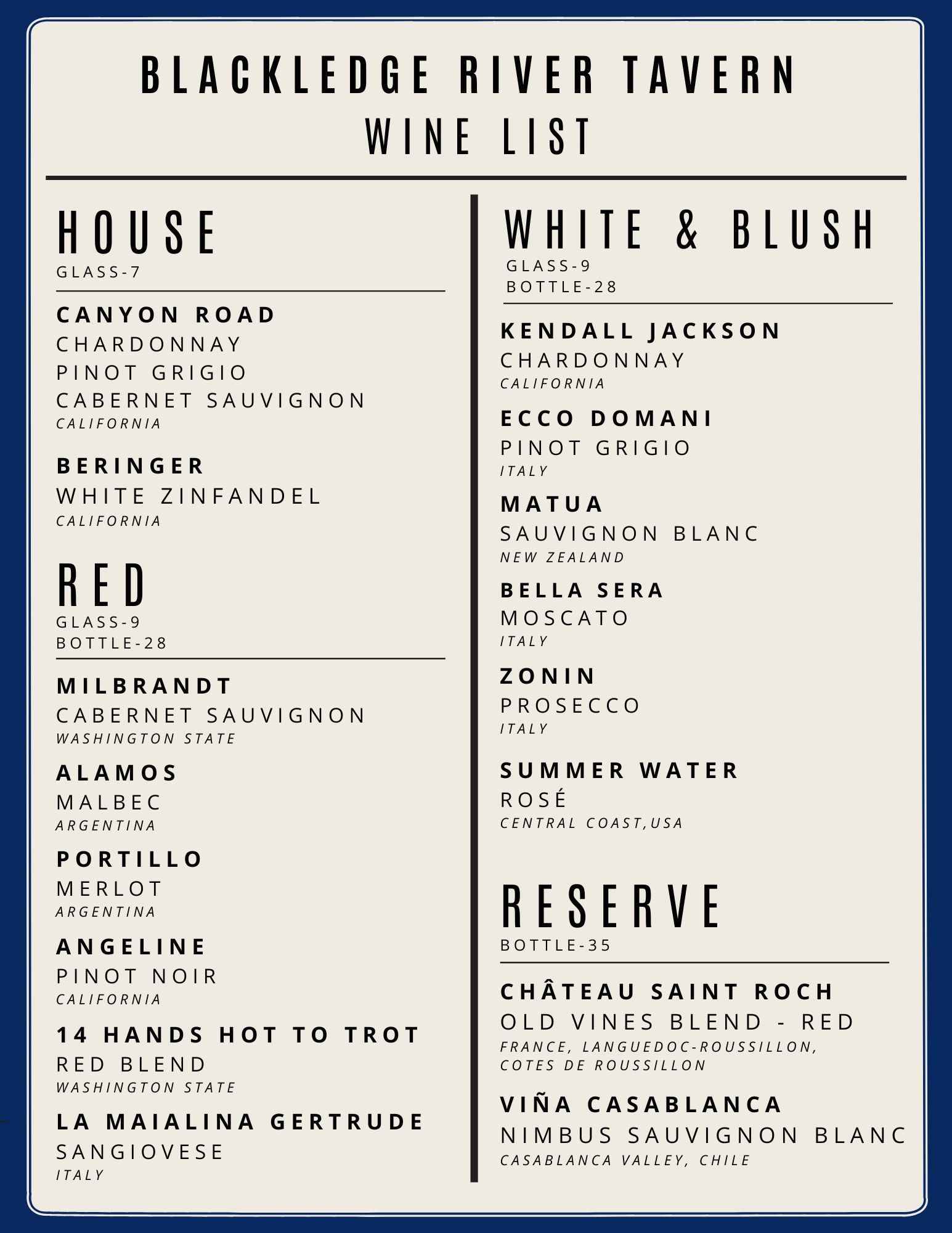 Menu - Blackledge Country Club